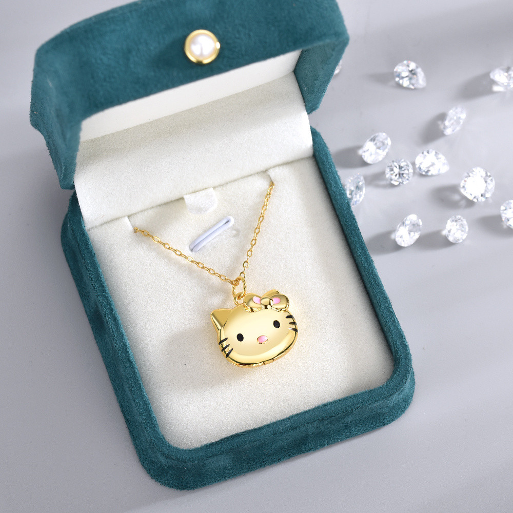 S925 Silver hello kitty Necklace Female hello kitty Pendant Openable ...