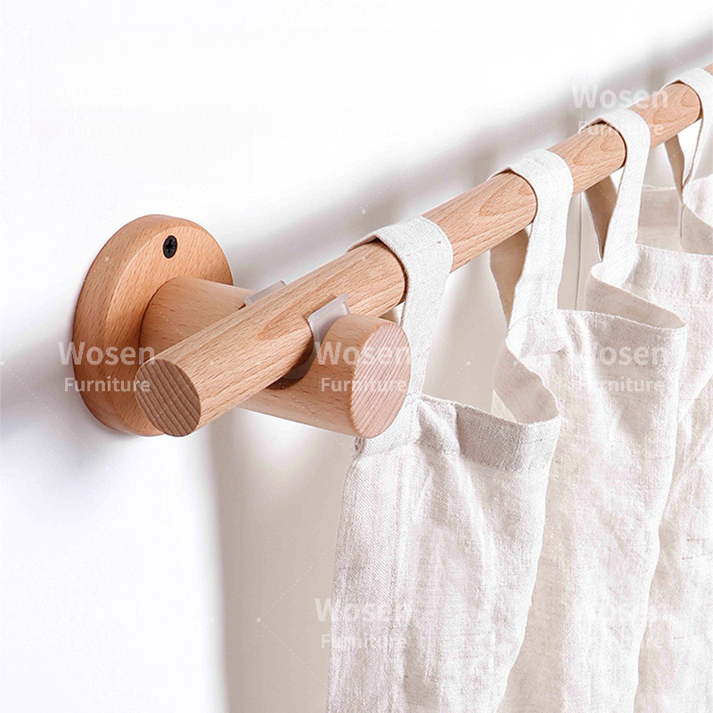 Minimalist Japanese Style Solid Wood Curtain Rod Natural Wood Color ...