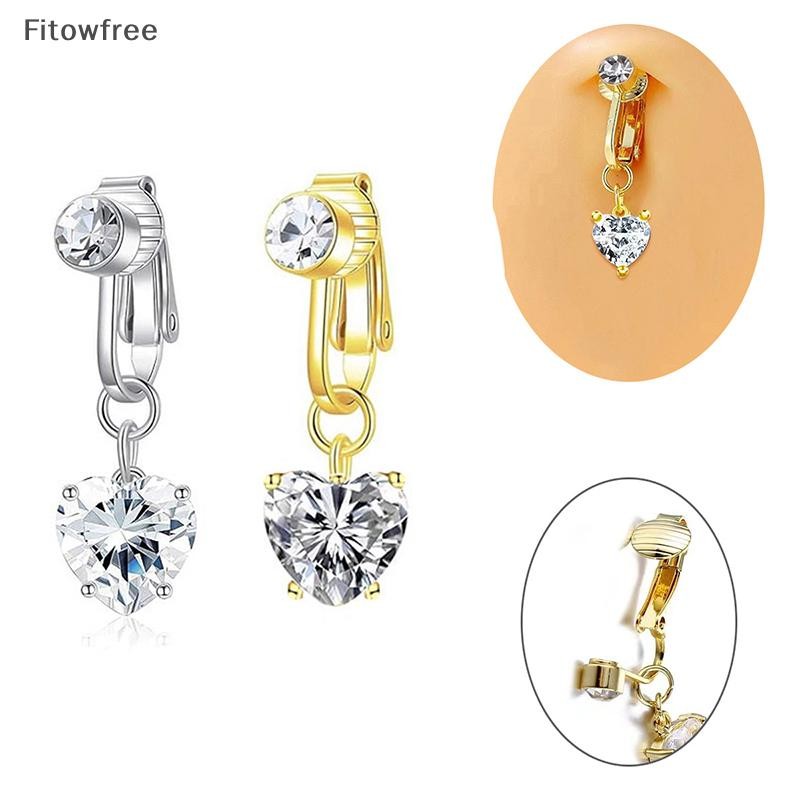 Fitow Faux Fake Belly Button Ring Peach Heart Fake Belly Piercing Clip ...