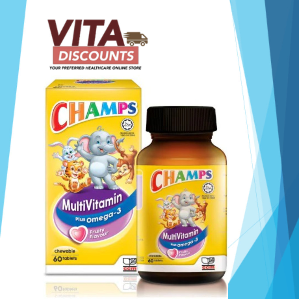 CHAMPS MULTIVITAMIN PLUS OMEGA-3 CTABS FRUITY FLAVOUR 60S PACK-OF-1/2 ...