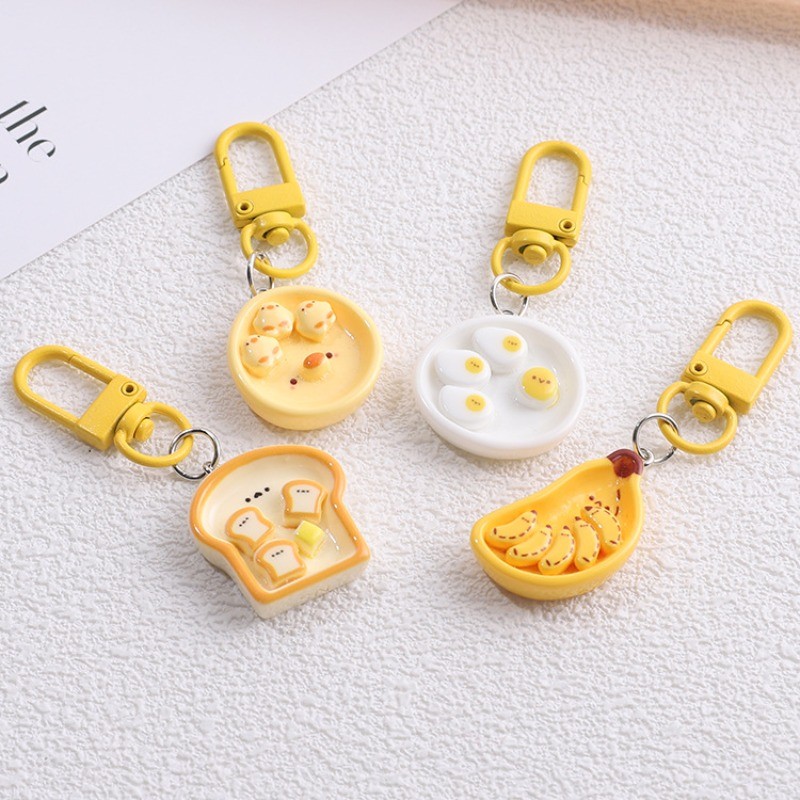 Cute Cartoon Poached Egg Banana Toast Keychain Creative Breakfast Food ...