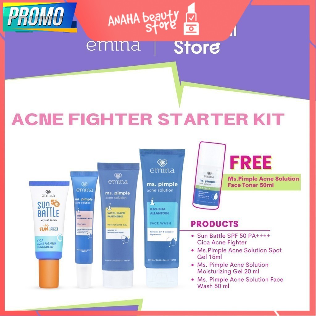 ️AHA ️ EMINA ACNE FIGHTER STARTER KIT - skincare package to treat ACNE ...