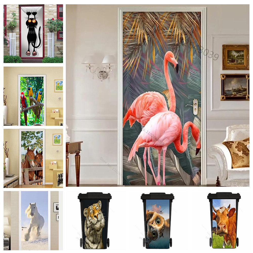 Animal Style Door Stickers Detachable Wallpaper Living Room Bedroom ...