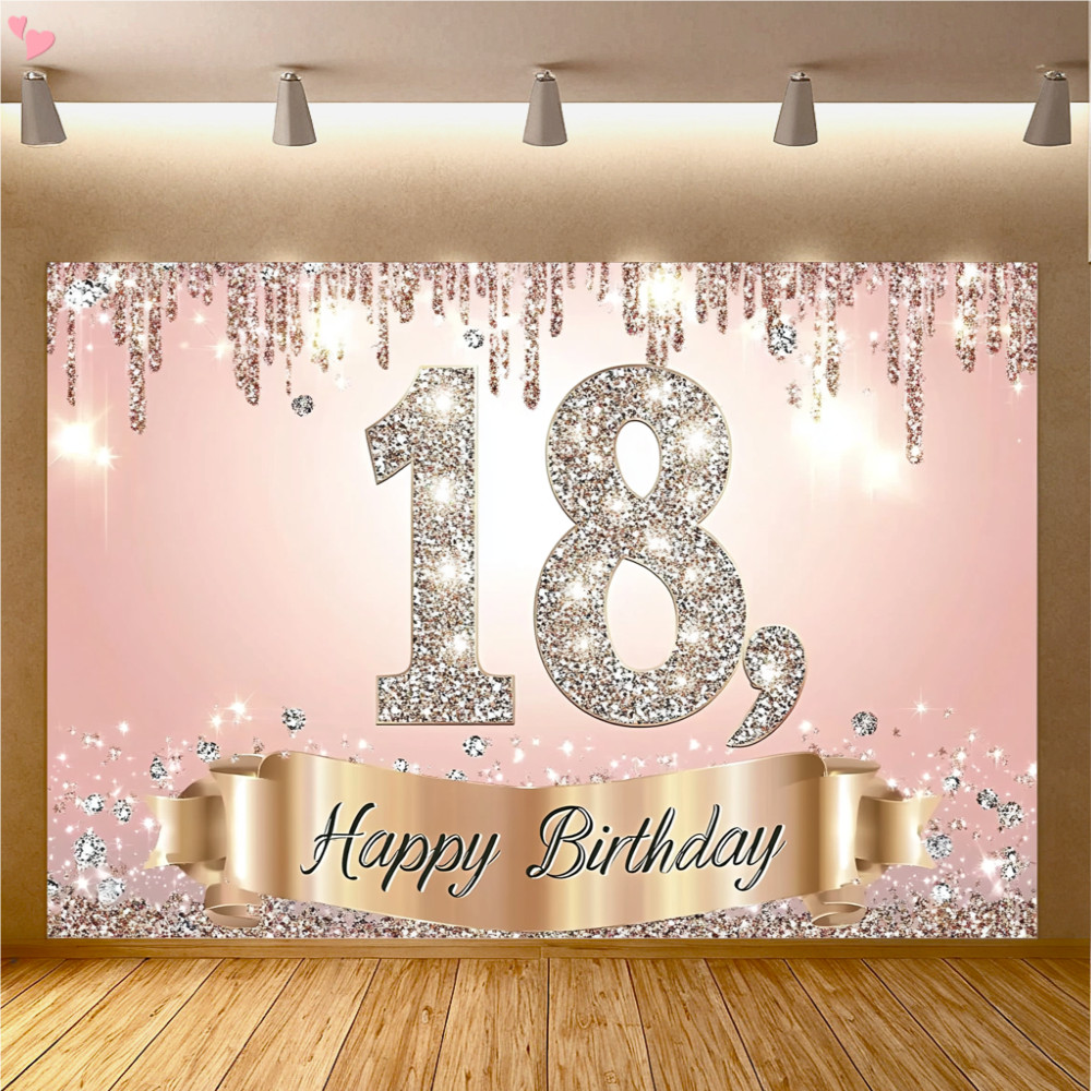 Happy 18th Birthday Banner Backdrop Decorations with Confetti Balloon ...