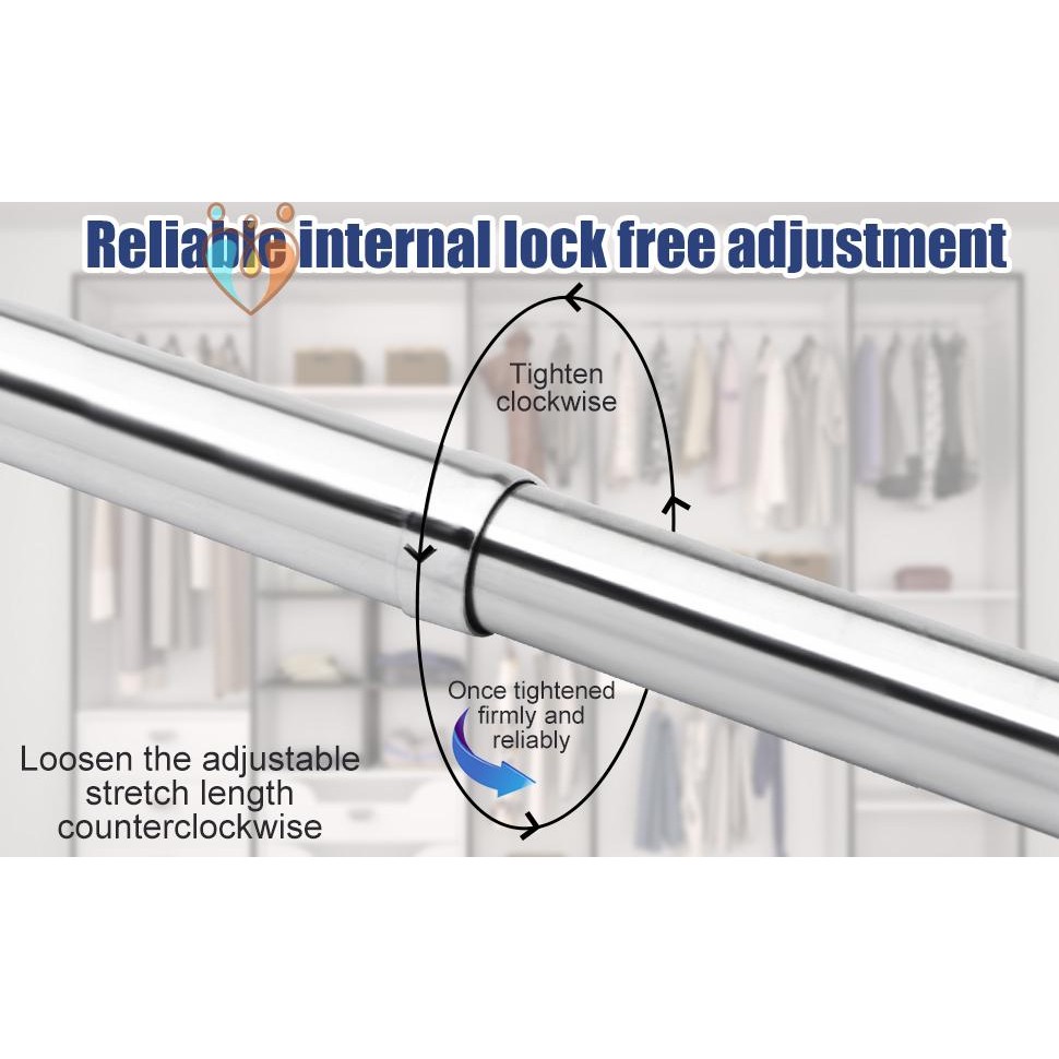 Wardrobe Rail Extendable Clothing Rail 21.5 to 39.5 Inch Stainless ...