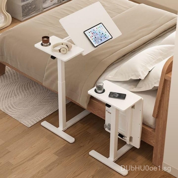 Overbed Table with Hidden Wheels Height Adjustable, Mobile Laptop Desk ...