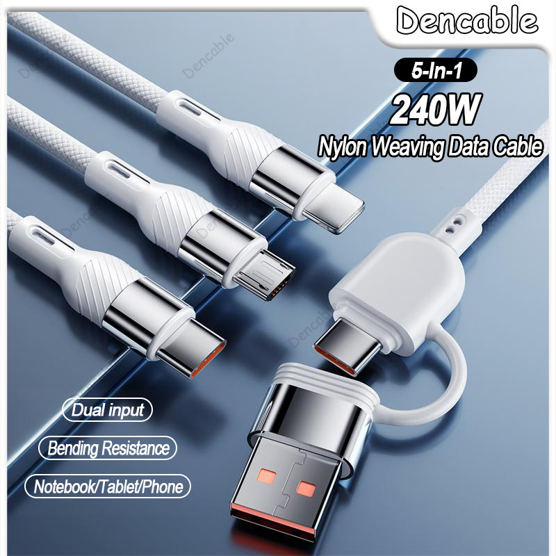 2-to-3 PD 240W Super Fast Charging Cable Multi Port Dual Input Nylon ...