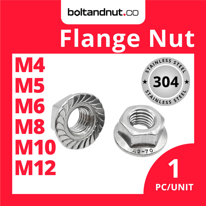 Flange Nut with Serration DIN6923 | SUS 304 Stainless Steel Grade A2-70 | M4 M5 M6 M8 M10 M12 ...