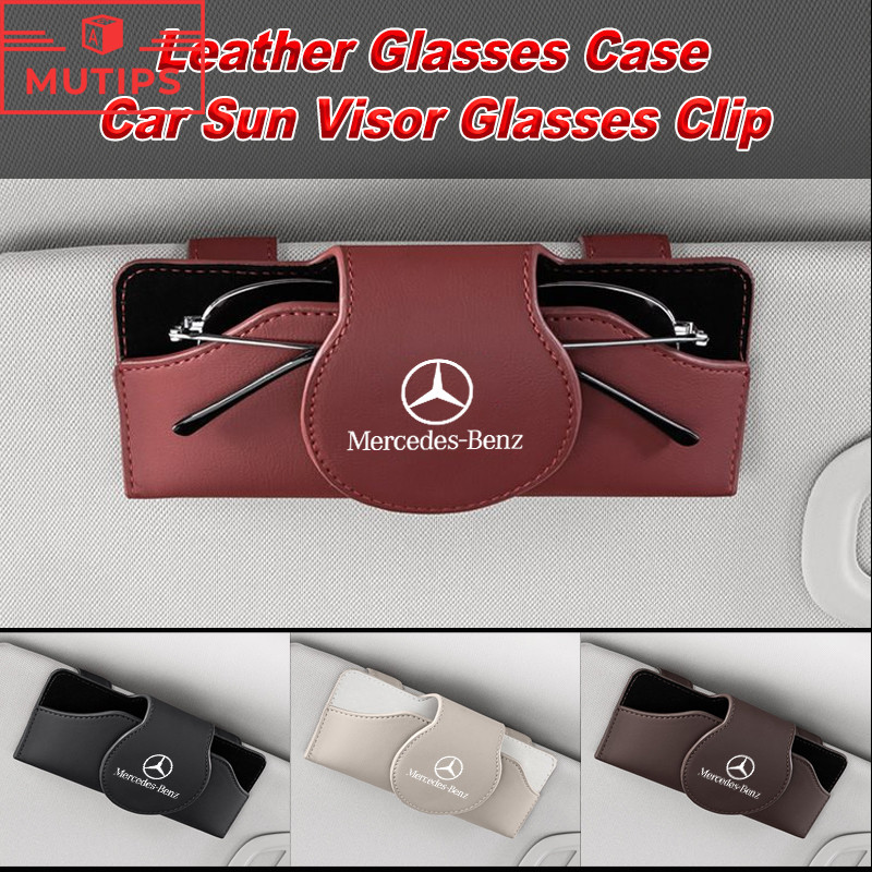 Mercedes Benz Car Glasses Case Sun Visor Leather Sunglasses Holder Clip ...