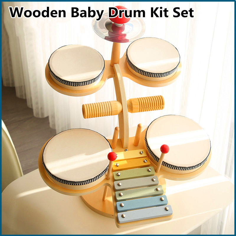 New Wooden Baby Drum Kit Drum Set Xylophone Percussion Instrument ...