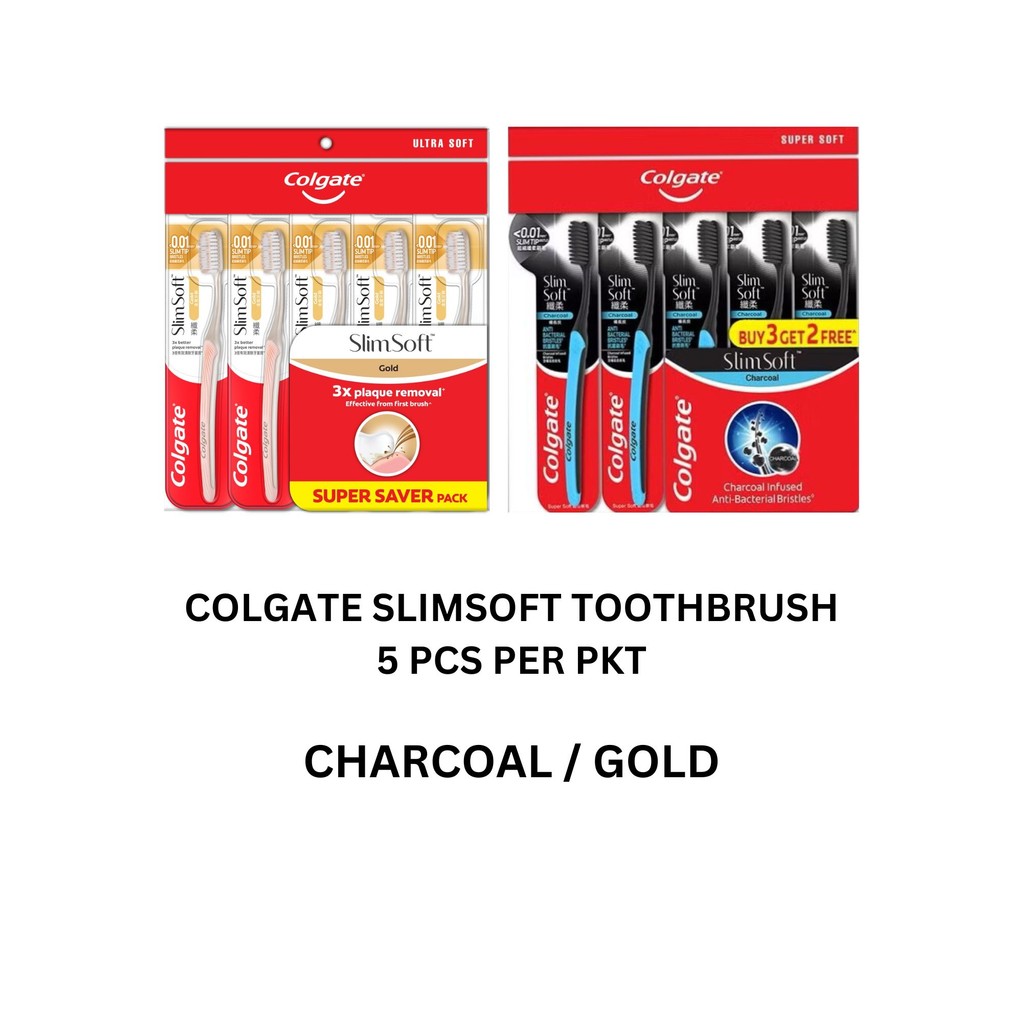 Colgate Slimsoft Charcoal / Charcoal Gold Toothbrush 1's/3's/5's ...