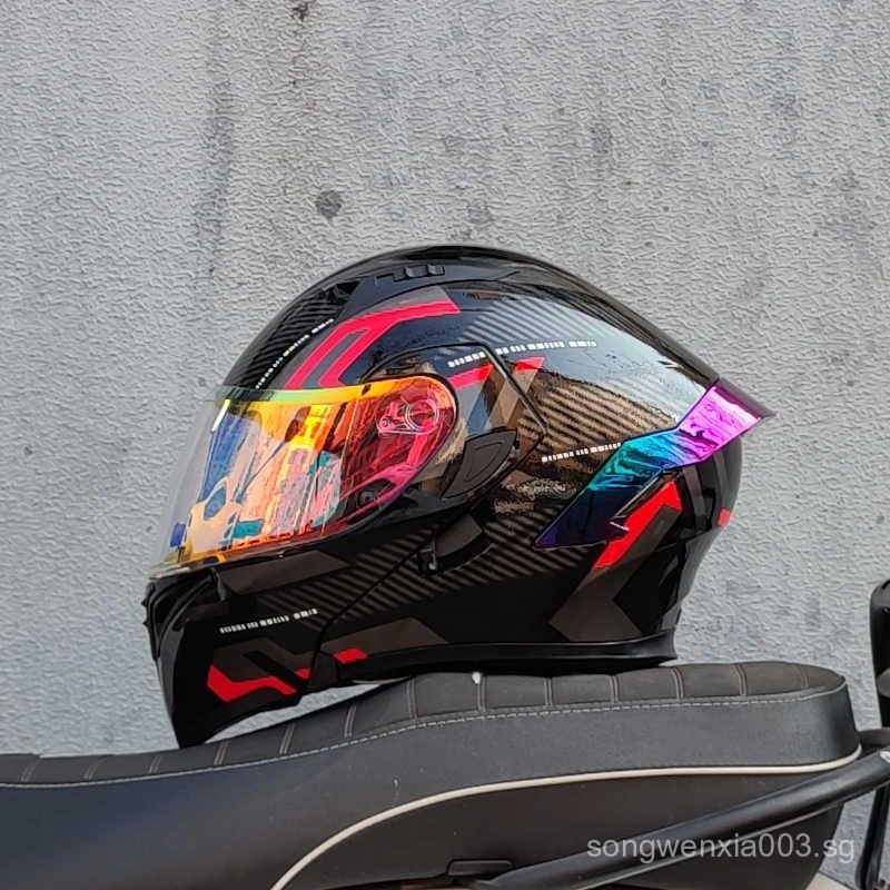 ORZ Motorcycle Helmet Men's Full-Covered Double Lens Modular Helmet ...