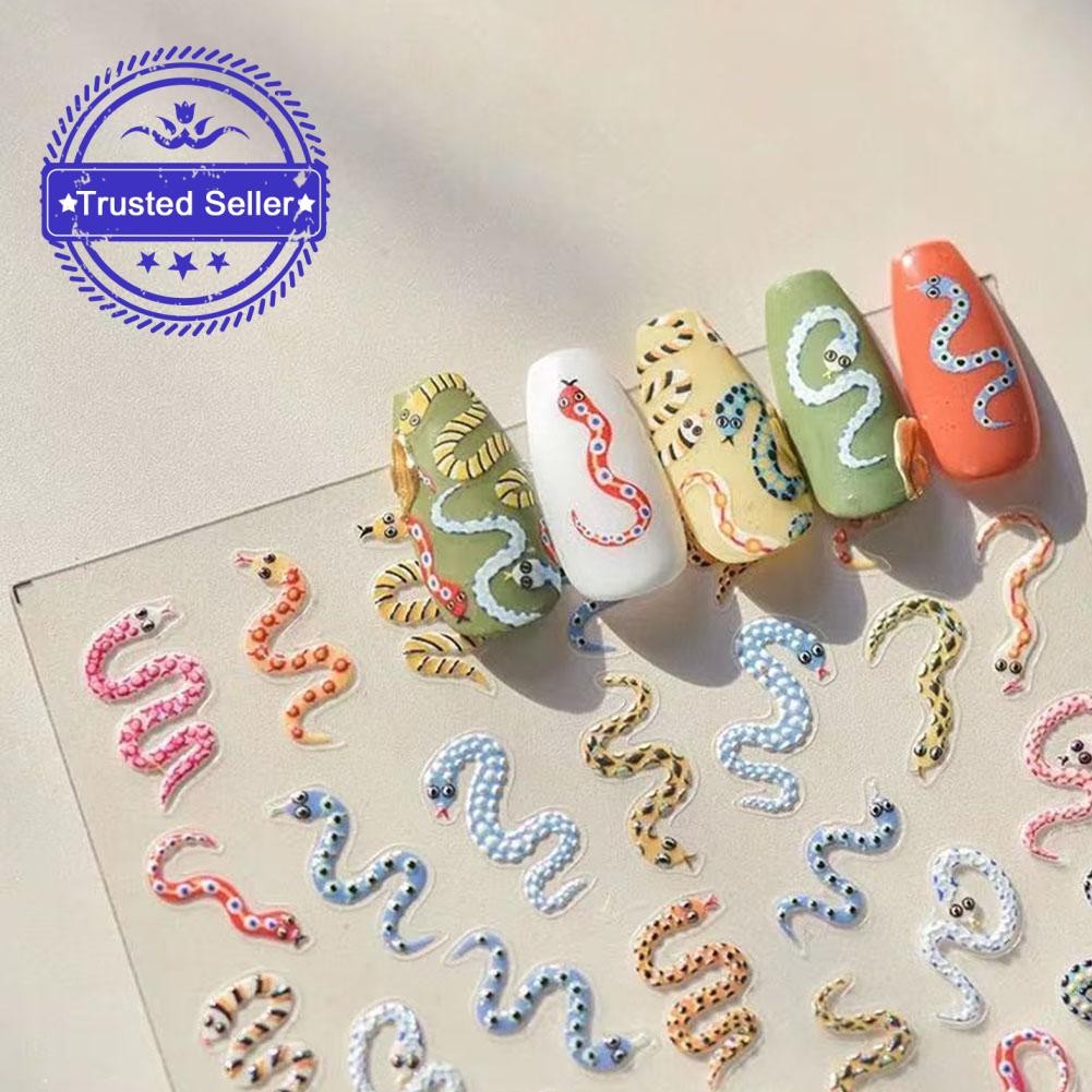 2025 Snake Year Nail Stickers 5d Relief 3d Cute Colorful The Flower ...
