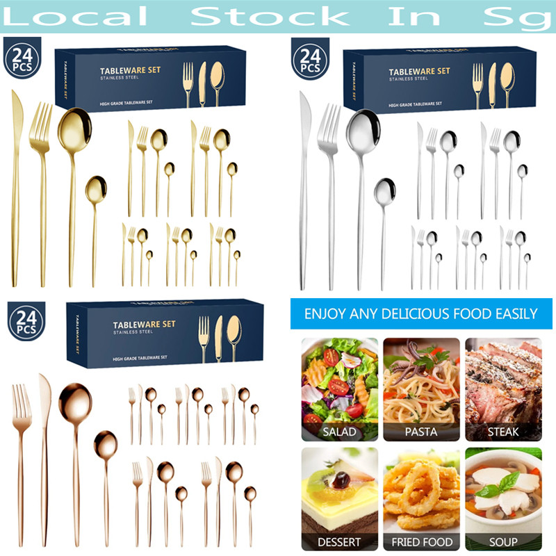 [Sg Stock]24pcs Stainless Steel Cutlery Set Dinner Dinnerware Set ...