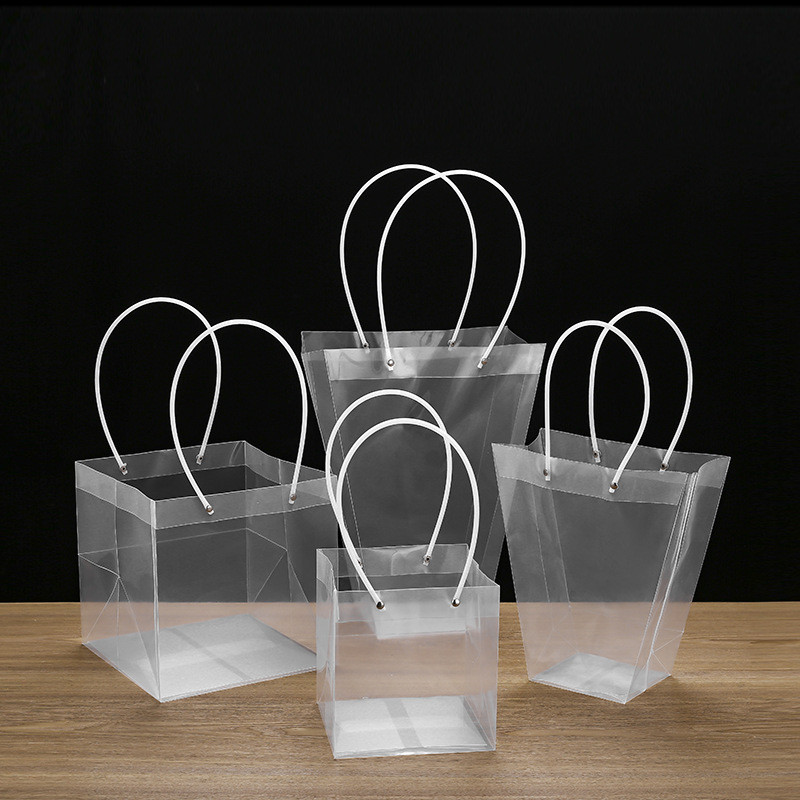 PVC Transparent Flower Bag Handbag Trapezoidal Valentine's Bouquet Gift ...