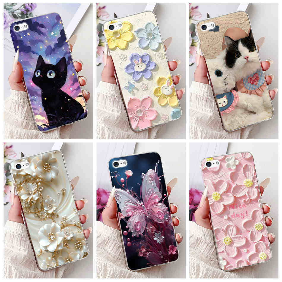 For iPhone 5 5s SE (2016) 4 4s Cute Cat Butterfly Flower Pattern Casing ...
