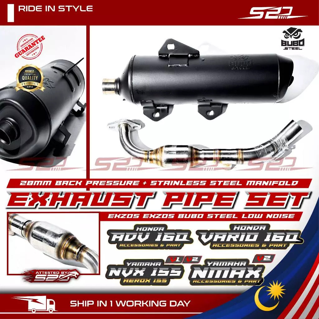 Exhaust Pipe Set BUBOSTEEL NVX V1V2 NMAX V2 VARIO ADV 160 28MM Back ...