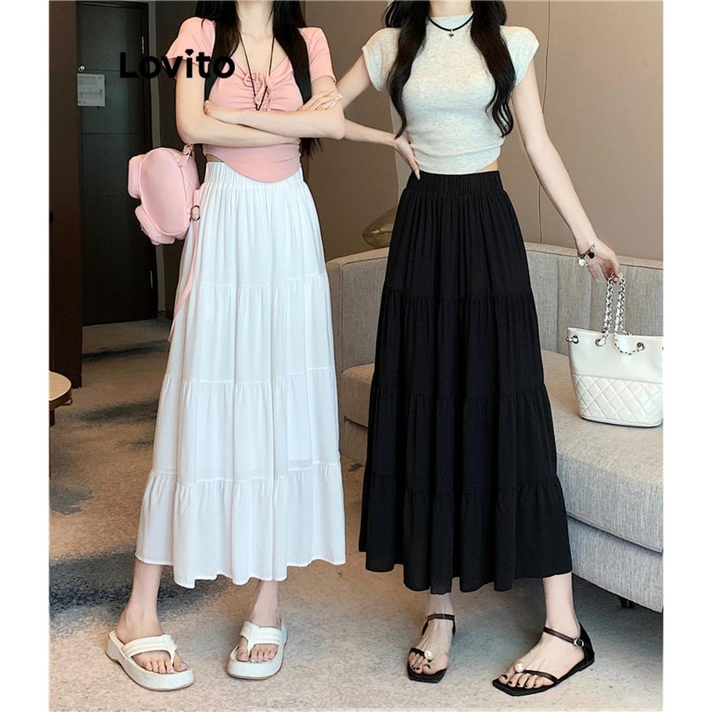 Lovito Casual Plain Structure Line Draped Skirts for Women LNE59445 ...