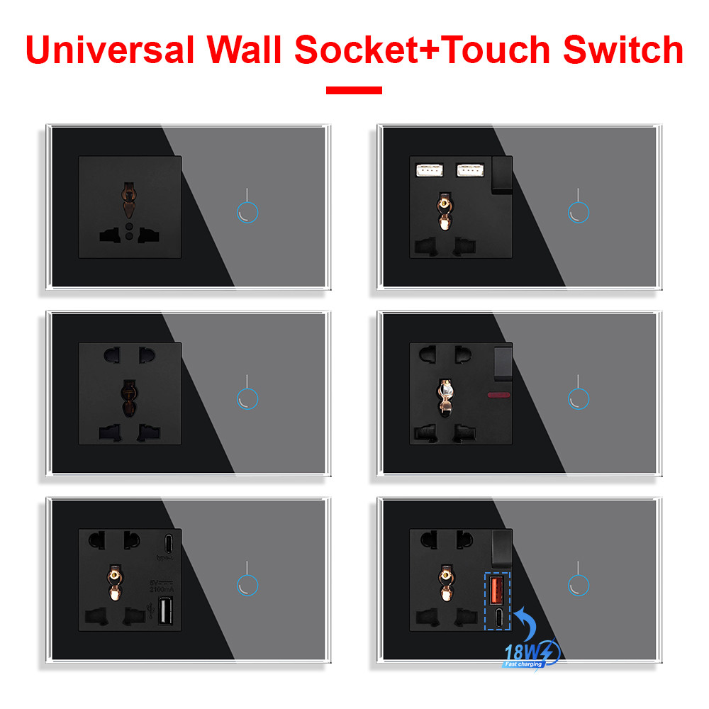 VISWE wall socket wall switch usb c wall socket 3 pin socket 1/2/3 gang switch,146*86mm black ...