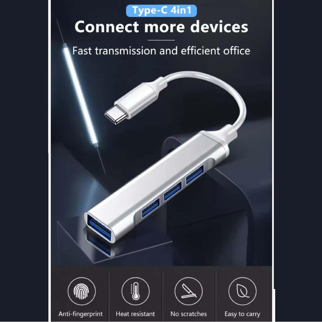 4 Port USB Hub Extension Type C Adapter 3.0 High Speed PC Laptop U Disk ...