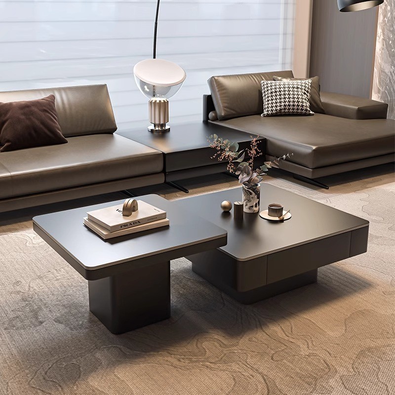 Minimalist Simple Square Rock Slab Storage Coffee Table Set Modern ...