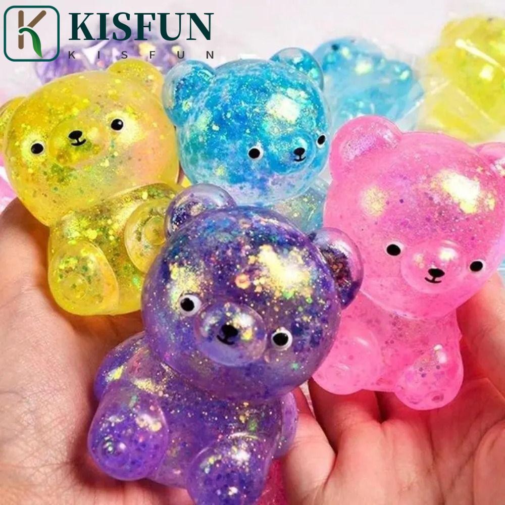 KISFUN Glitter Fidget Bear Toy, Glitter Plastic Bear Vent Squeeze Toy ...