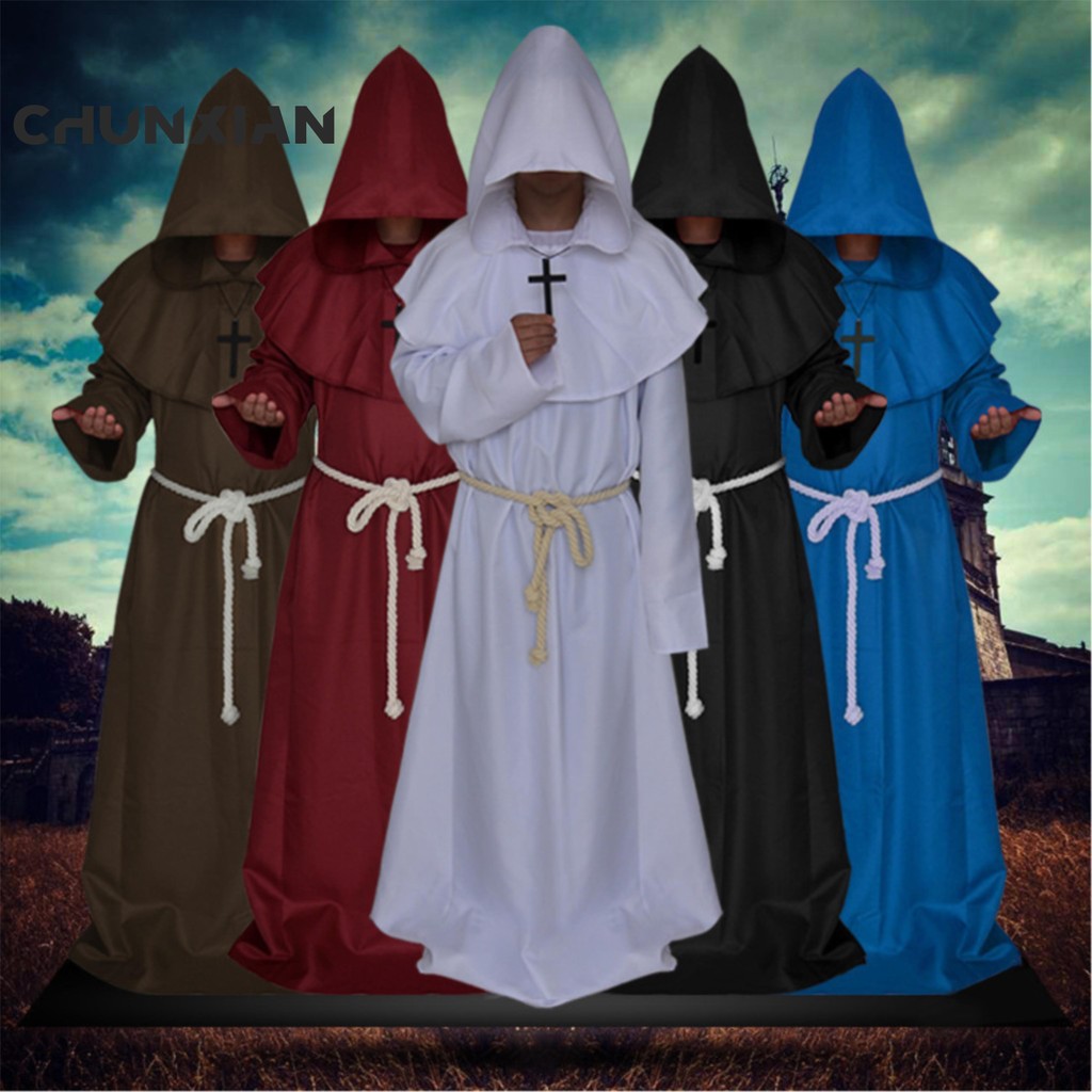 Medieval Monk Costume Wizard Hooded Robe Friar Priest disguise Church ...