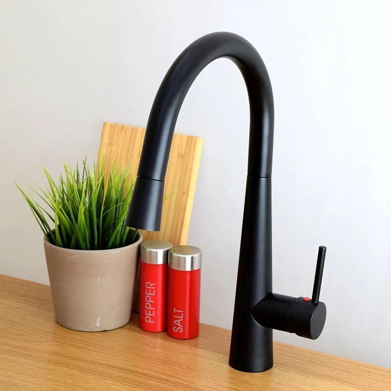 Single Handle Copper Pull Out Kitchen Sink Faucet With Retractable ...