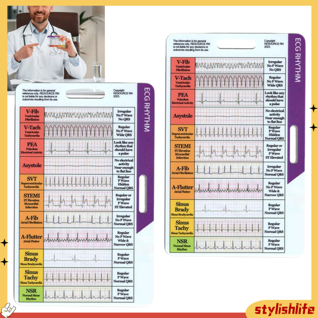 [stylishlife] Portable Ekg Reference Card Cardiac Rhythm Interpretation Card Pocket Ekg Rhythm ...