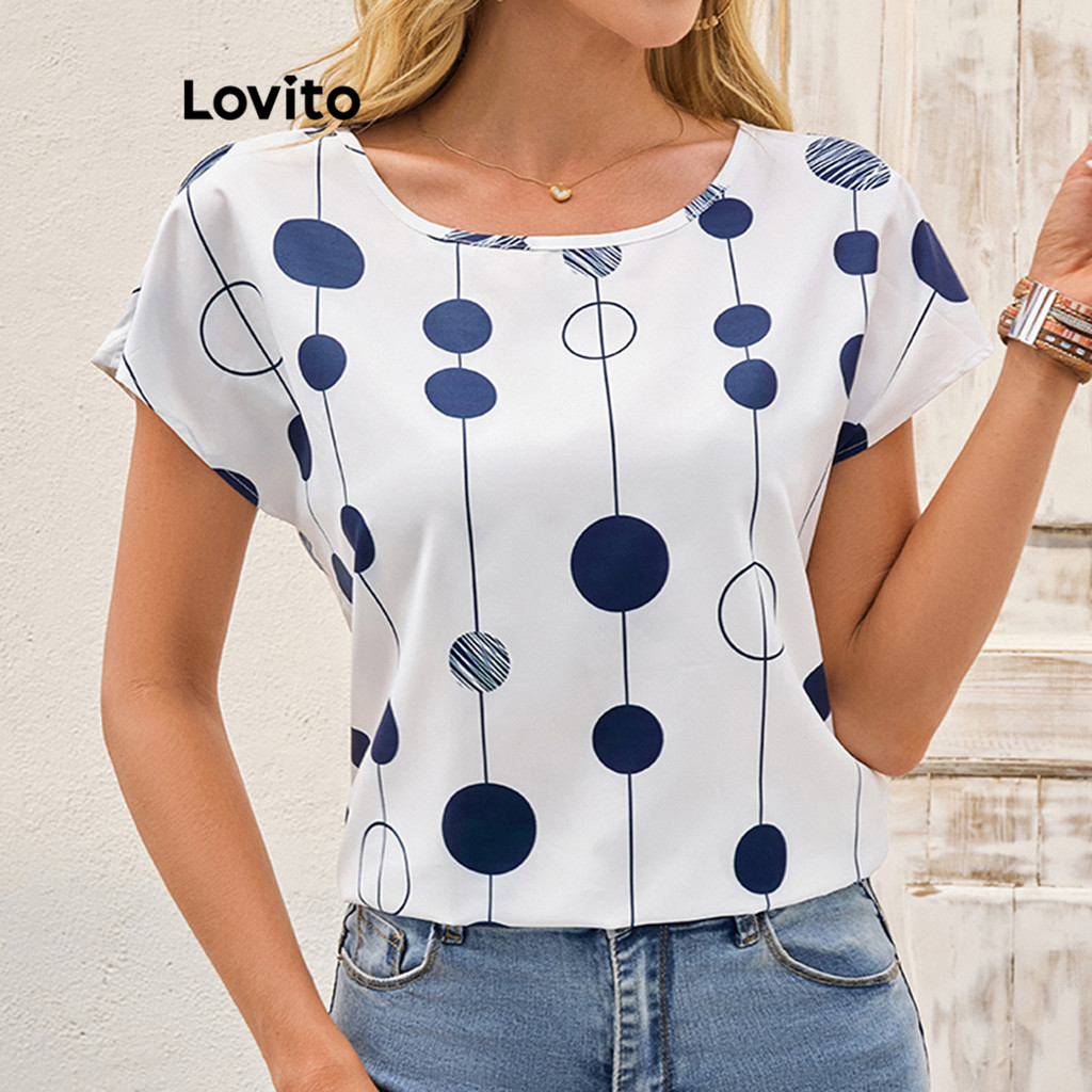 Lovito Casual Geometric Pattern Blouse for Women LBL18852 | Shopee ...