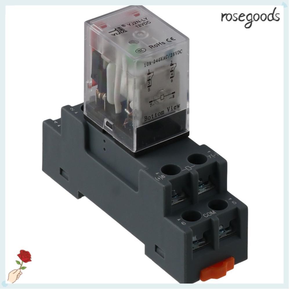 ROSEGOODS1 Electric Relay, 8-Pin Plastic Electromagnetic Power Relay, Socket Base 2NO 2NC DPDT ...