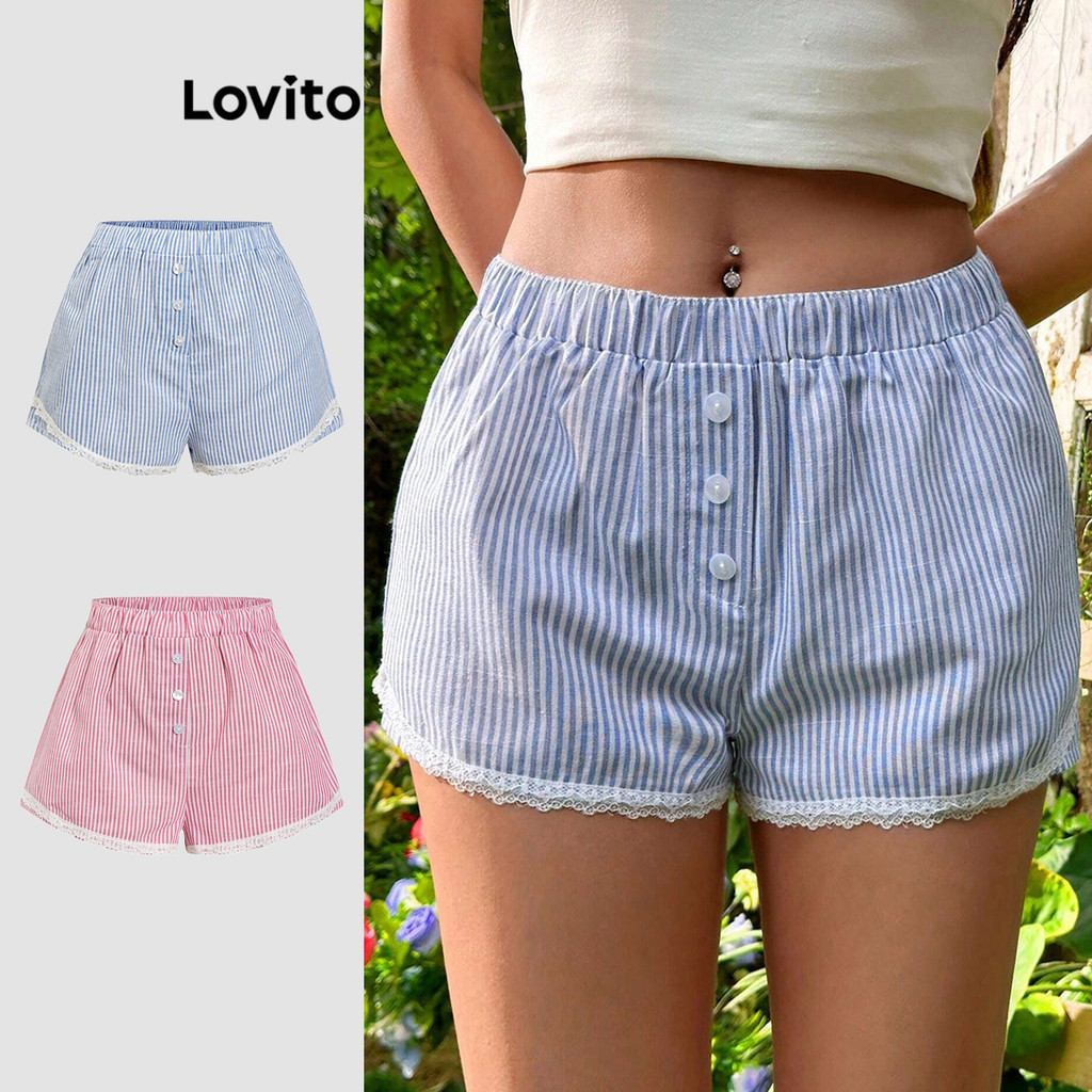 Lovito Cute Shorts Striped Lace Short for Women L90AD038 (Multi-color ...
