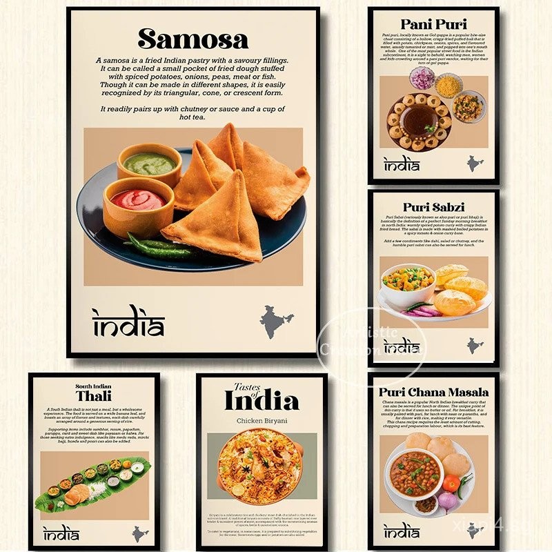 South Indian Thali Poster Samosa Chicken Biryani Desi Indian Asian Food ...