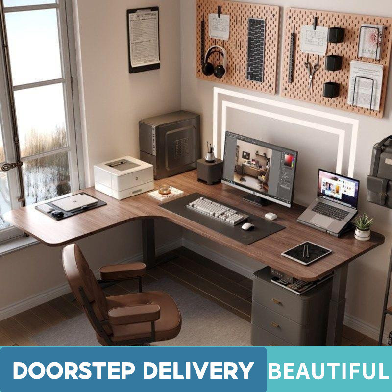 Walnut Corner Elevating Desk L-shaped Study Simple Electric Computer ...