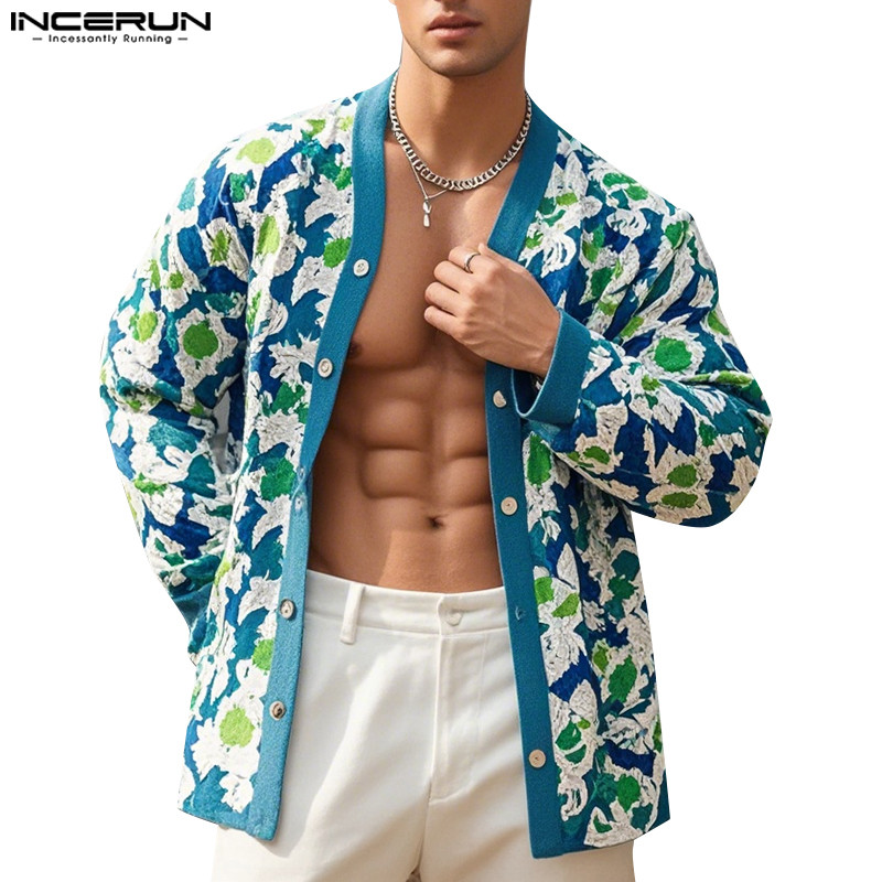 INCERUN Men Vintage Floral Print Long Sleeve Casual Cardigans Presale ...