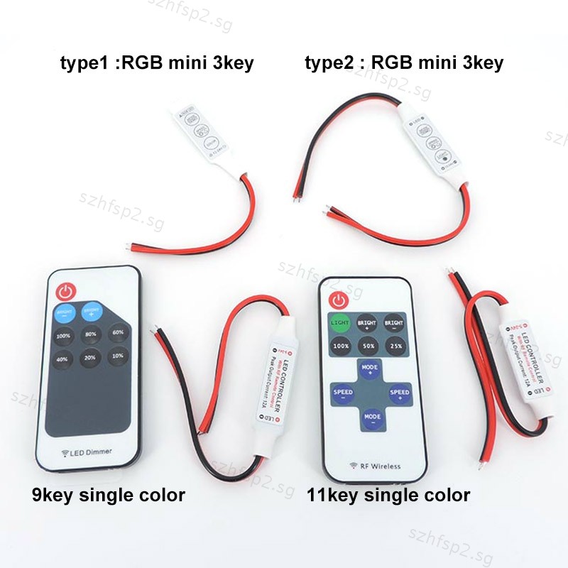 12V mini RGB Led Strip light 9 11 3 Keys Remote Controller DC wire ...