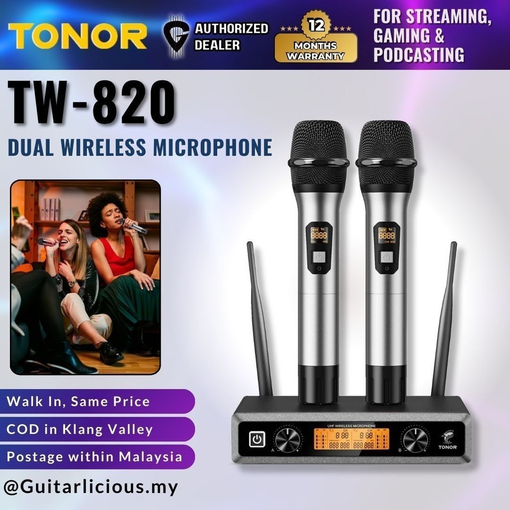 TONOR TW-820 Wireless Microphone, Metal Dual Professional UHF Cordless Dynamic Mic Handheld ...