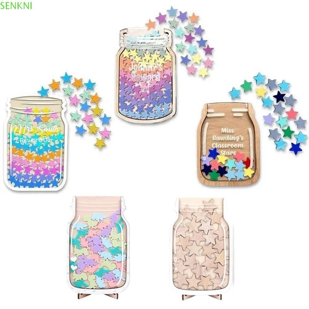 SENKNI Positive Behavior Rewards Jar, Wooden Cartoon Kids Star Reward ...