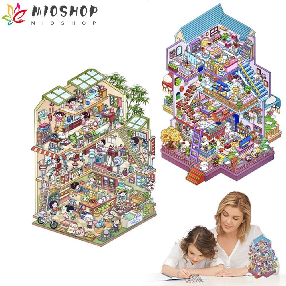 MIOSHOP Pocket Scene Stickers, Supermarket Bedroom Cartoon Landscape Sticker Book, DIY Miniature ...