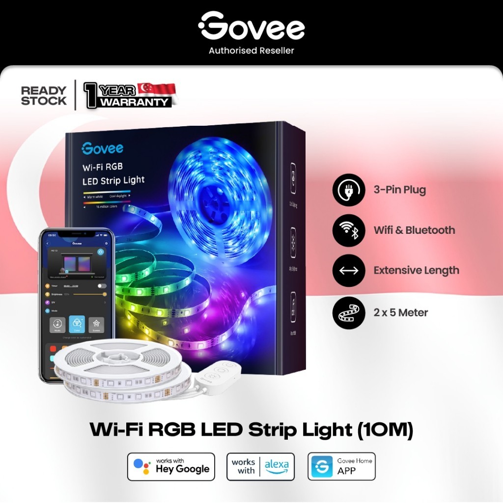 Govee LED Strip Lights RGB TVs Backlights Gaming Wall Light (32.8ft ...