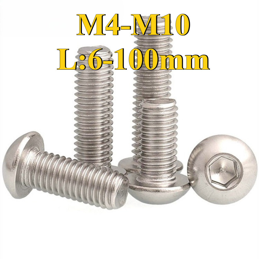 316 Stainless Steel Round Head Hexagon Socket Bolt M4/M5/M6/M8/M10 * L6-100MM (AZY-DM) | Shopee ...
