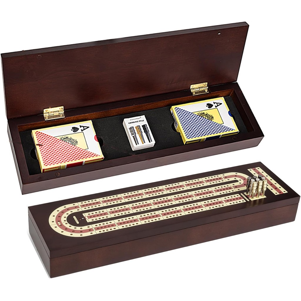 Cribbage Board Game Set, Premium Wooden Board with Magnetic Lock and ...