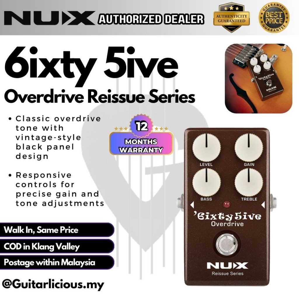 NUX 6ixty 5ive Overdrive Reissue Series Black Panel Effect Pedal ...