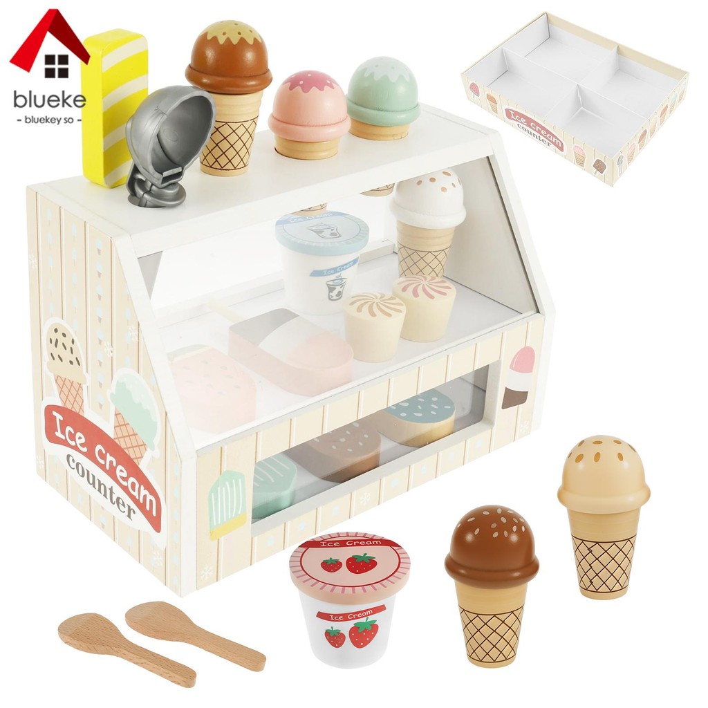 Food Play Kitchens Accessories Kit Cute Solid Play Store Wood Ice Cream ...