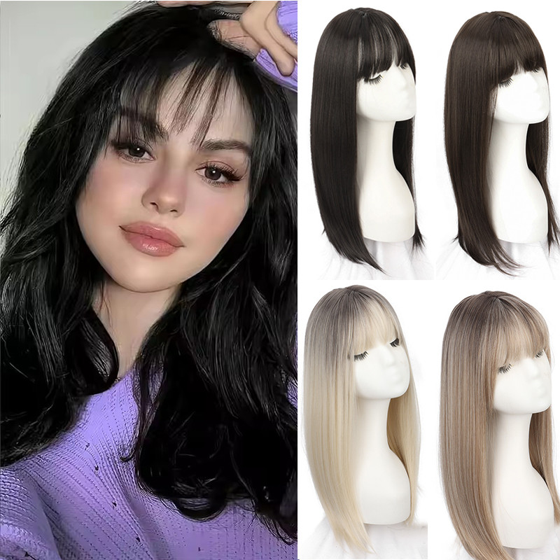 Hair Topper Clip In Bangs 20 Inch Hair Toppers for Women Synthetic Wig ...