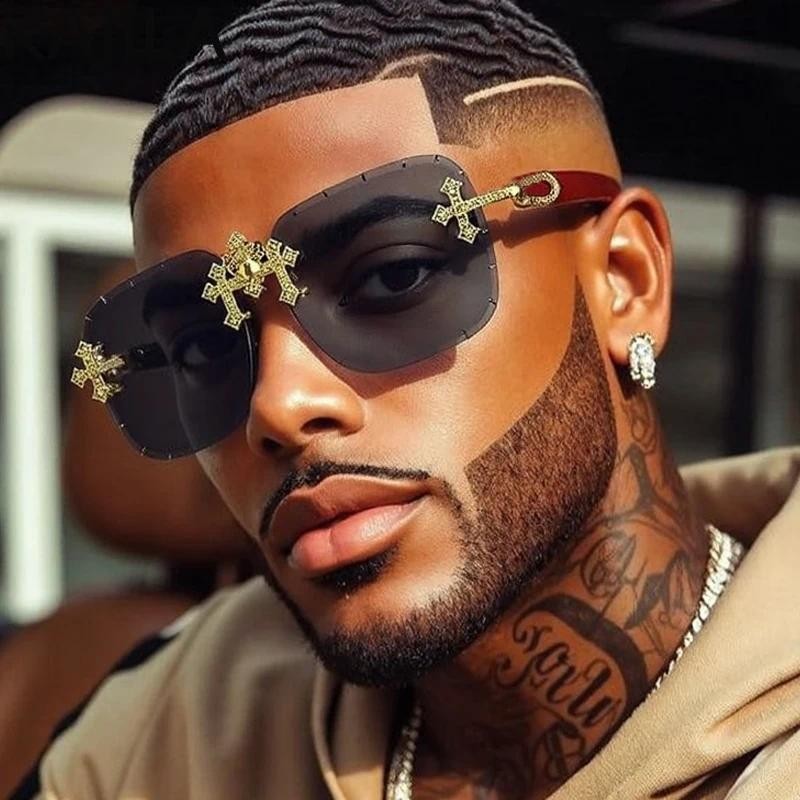 Steampunk Rimless Square Sunglasses Men 2025 Luxury Brand Vintage ...