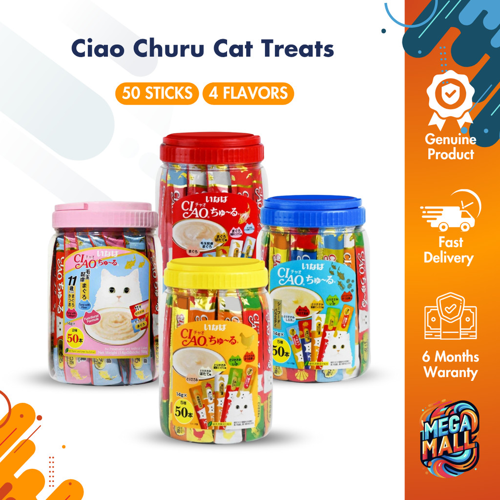 Ciao Churu Cat Treat 50 Sticks - Festive Pack, Chicken Tuna Seafood ...