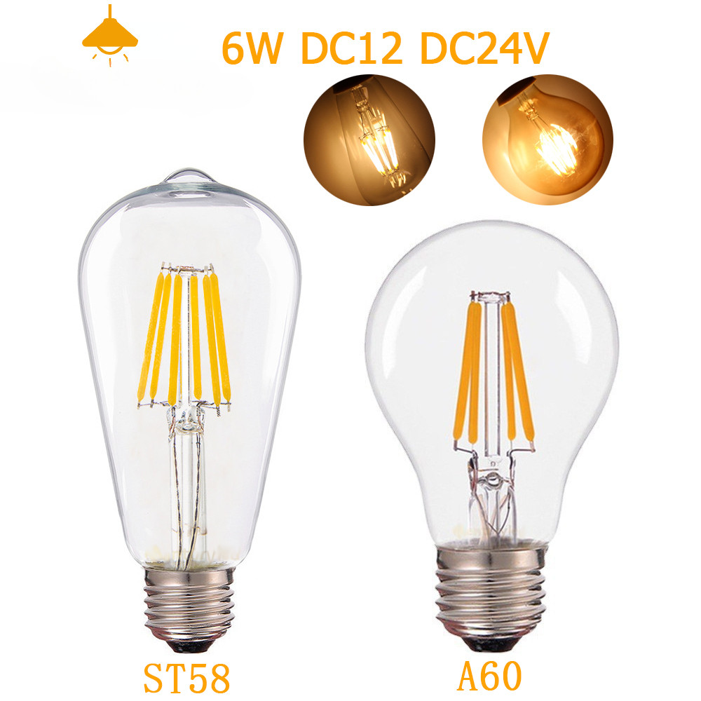 【Ready Stock】DC24V 12V LED Bulb Lamps E27 6W ST58 A60 2700K 4500K ...