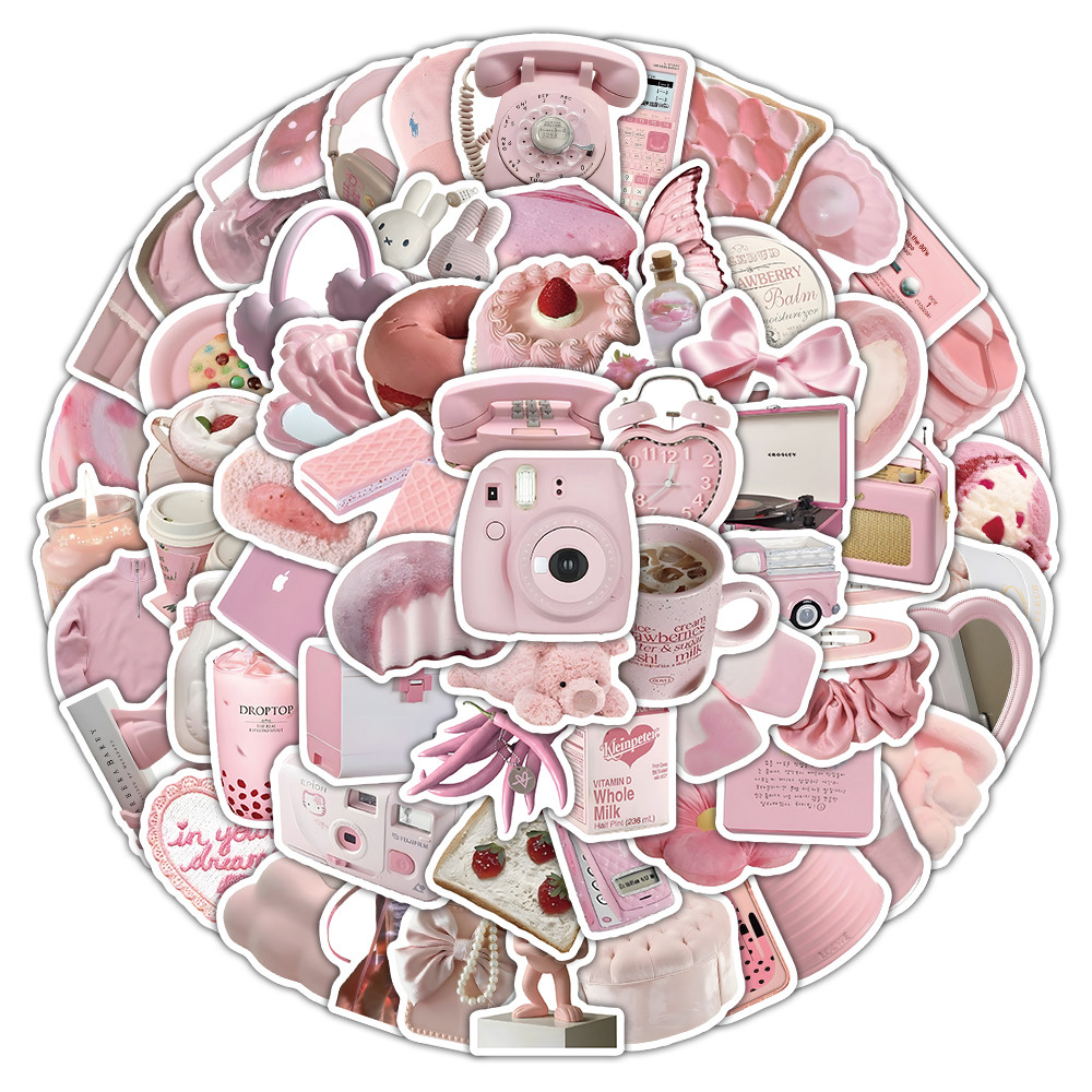 Cute Pink Sticker Set (100Pcs) - Pastel Kawaii Decor for Water Bottle ...