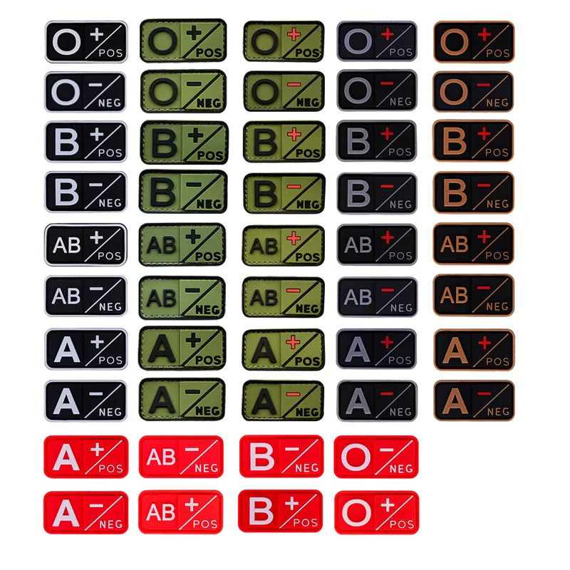 5*2.5CM 3D Blood Group Badge Patch A+ B+ AB+ O+ A- B- AB- O- PVC Rubber ...